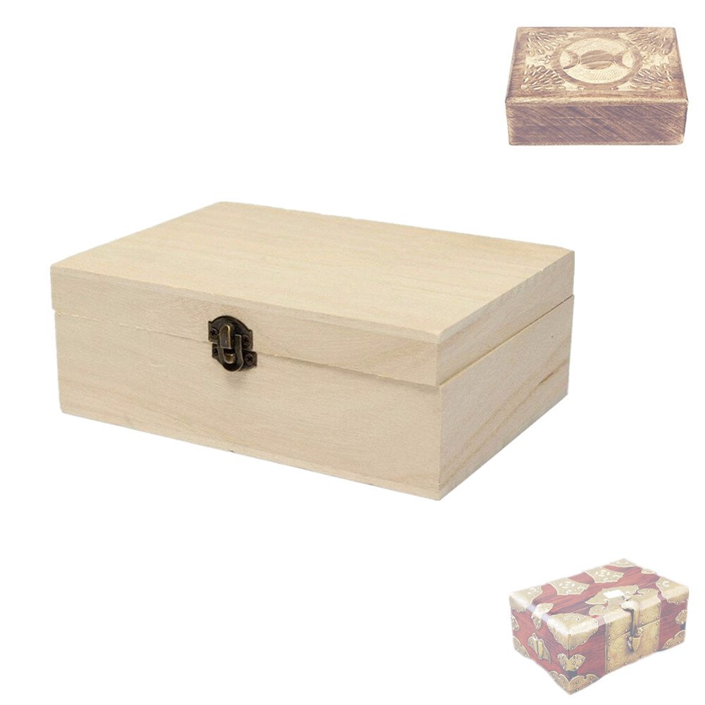 Fellibay Hofumix Decorative Boxes Wooden Box Jewelry Box Vintage Wood Handmade Box Wooden Unfinished Storage Box with Lid,6.9x4.9x2.6in