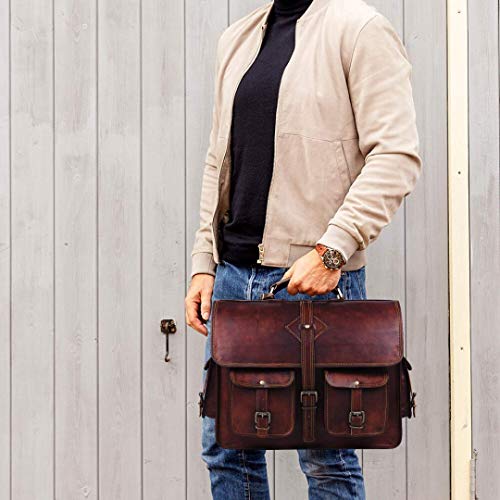 HULSH Vintage Leather Laptop Bag for Men Full Grain Large Leather Messenger bag for men 18 inches with rustic look Best leather briefcase