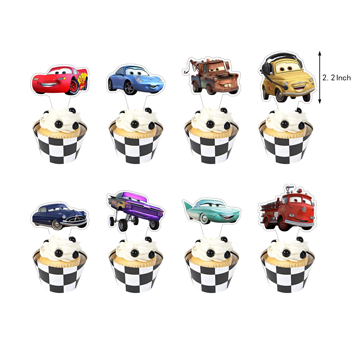 Cars Lightning McQueen Cake Topper and Cup Cake Topper for Kids Birthday Race Car Themed Cake Decorations