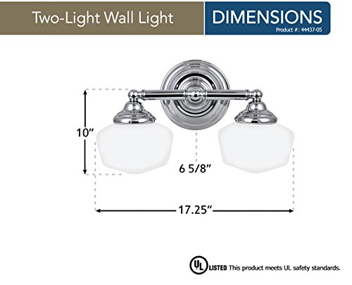 Sea Gull Lighting 44437-05 Academy Wall/Bath Vanity Style Fixture, Two Light, Chrome