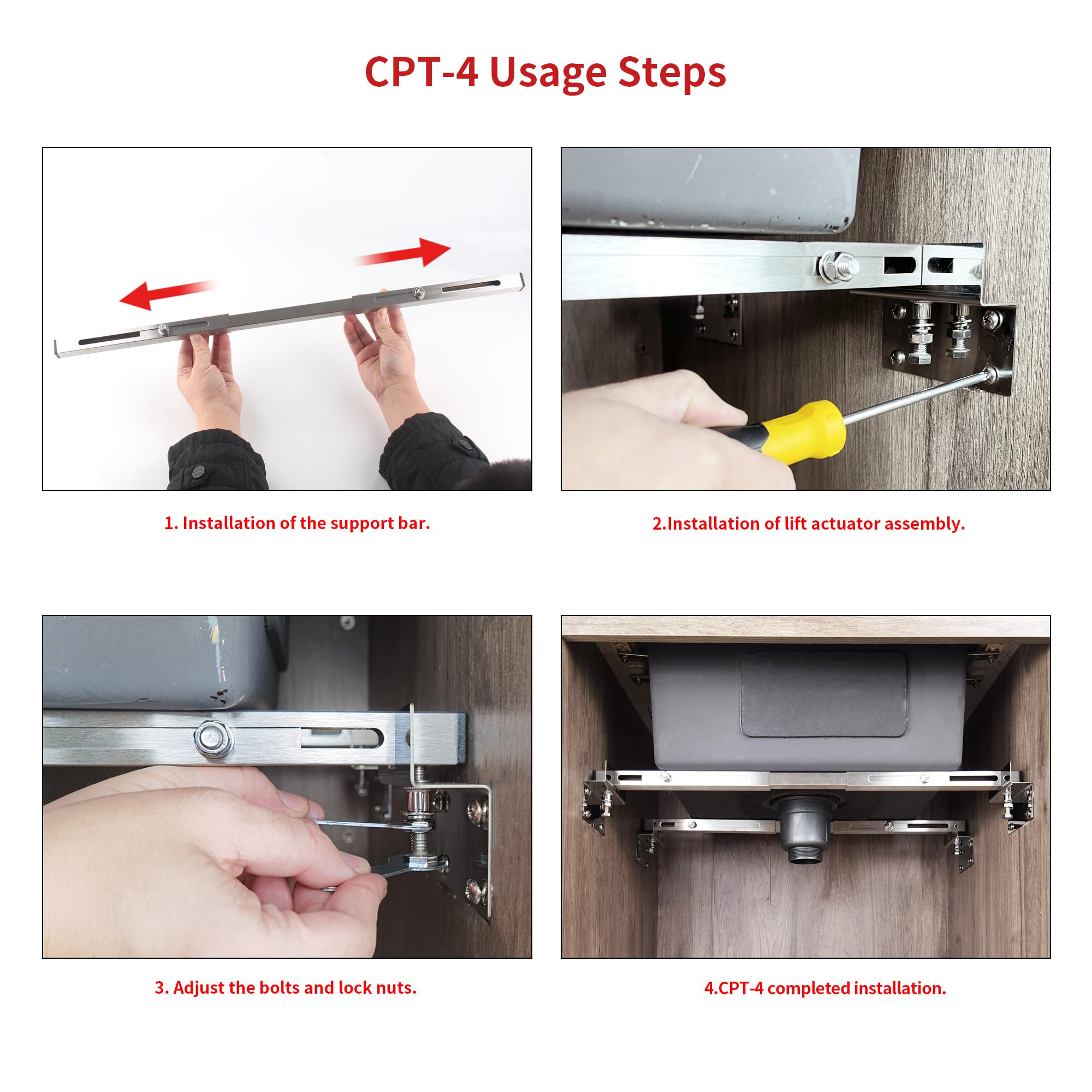 TYESTAND CPT-4 Undermount Sink Supports Brackets Adjustable Stainless Steel Installation Kit for Heavy Duty Undermount Kitchen Sink (28-39.4 inches(71-100cm))