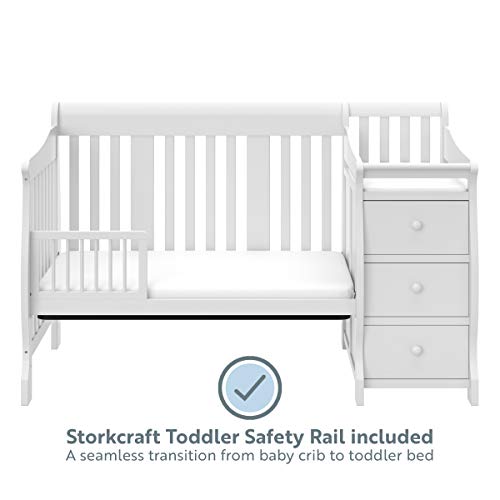 Storkcraft Portofino 5-in-1 Convertible Crib and Changer (White) – Changing Table Combo with Drawer, Converts to Toddler Bed, Daybed Full-Size Storage Drawer