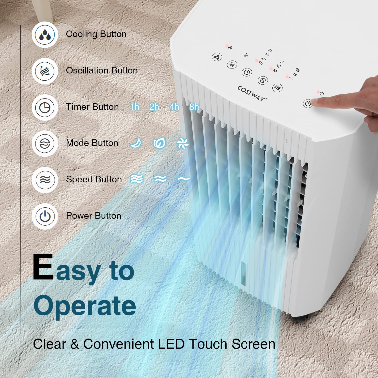 COSTWAY Evaporative Air Cooler, Portable Swamp Cooler with Remote, 2 Ice Packs, 15H Timer, 1.3 Gal Water Tank, 60° Oscillation, 3 Modes, 3 Speeds, LED Display, Evaporative Cooler for Bedroom Office