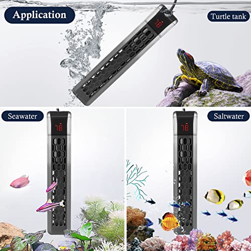 FEDOUR 100W/200W/300W PTC Aquarium Heater, Adjustable Fish Tank Heater with External Temperature Controller, Turtle Tank Heater with Detachable Protective Cover for up to 80 Gallon Tank (300W)