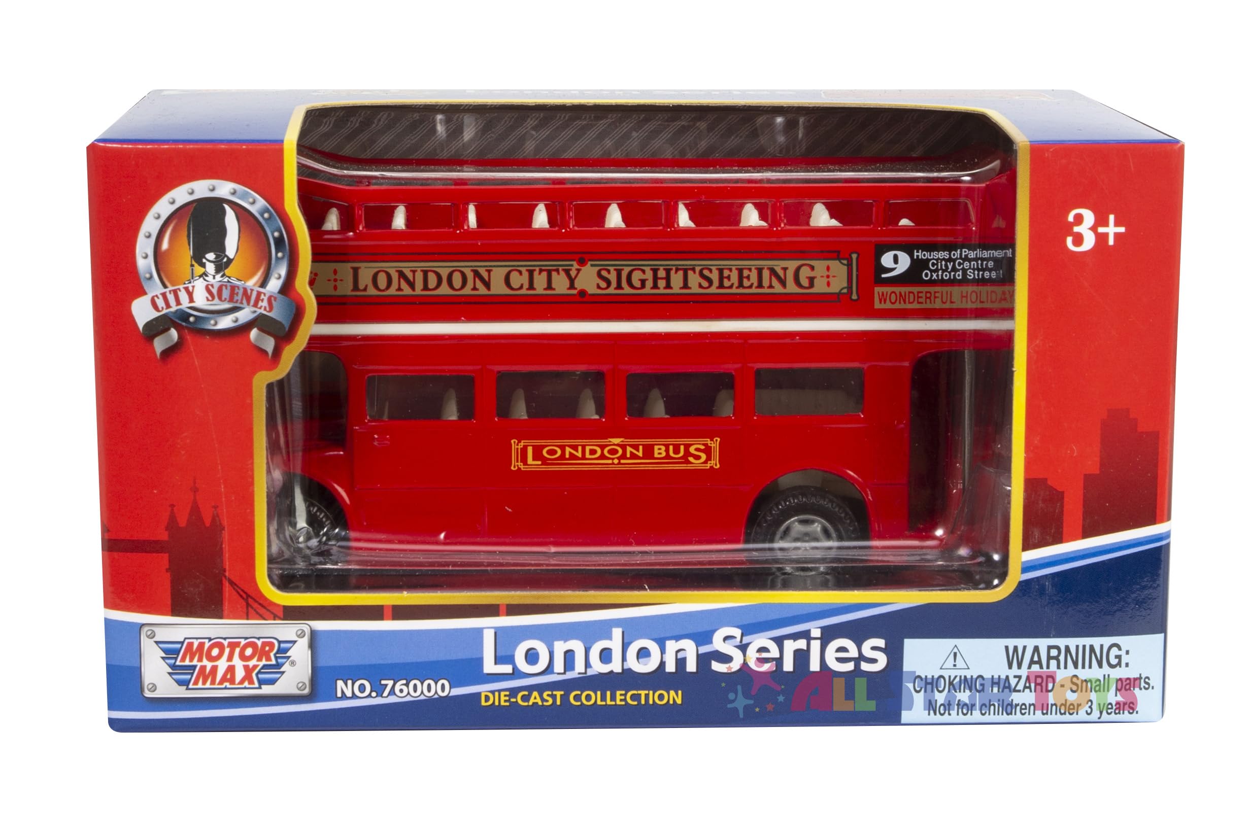 London Double Decker Bus Open Top, Red - Motormax 76008 - 4.75" Diecast Model Toy Car