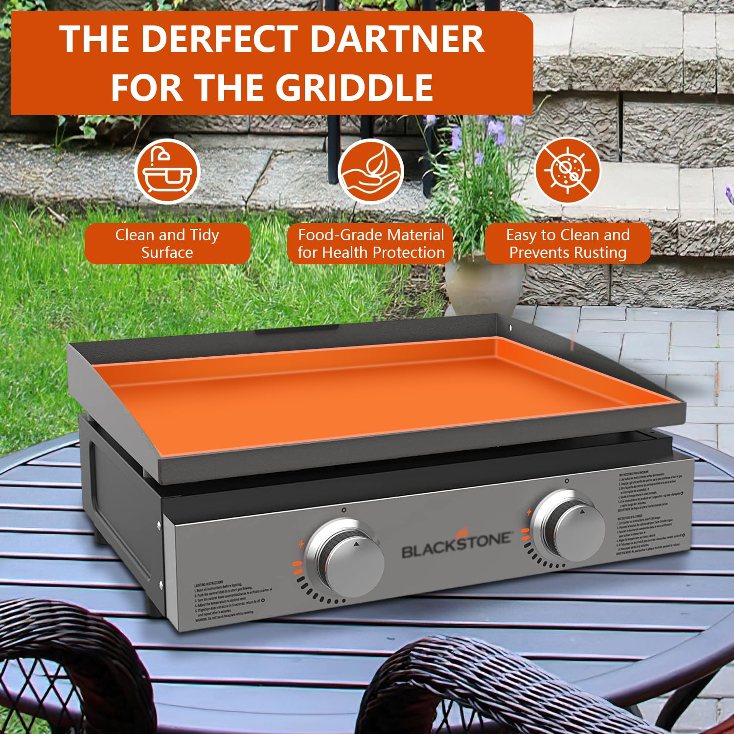 Blackstone Silicone Griddle Cover for Blackstone 22-Inch Griddle, Heavy Duty 100% Food-Grade Silicone - Non-Stick/Reusable/Washable Griddle Cover Protects Your Griddle from Dirt/Rust (Orange)