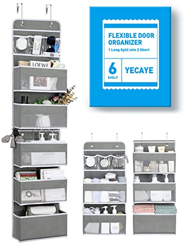 Yecaye 6-Tier Over the Door Storage Organizer, Flexible 1 Split into 2 Swing-proof Hanging Bathroom Storage Organization, Bedroom Organizer and Storage for Newborn Baby Essentials, Grey