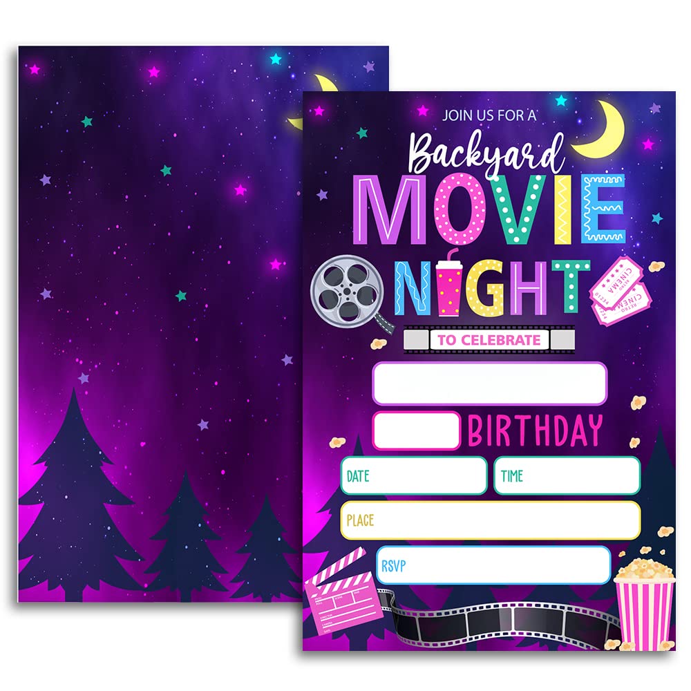FujLoy Movie Birthday Invitations, Birthday Party Invitations, Movie Night Invitation, Backyard Movie Night Invitation.(044)