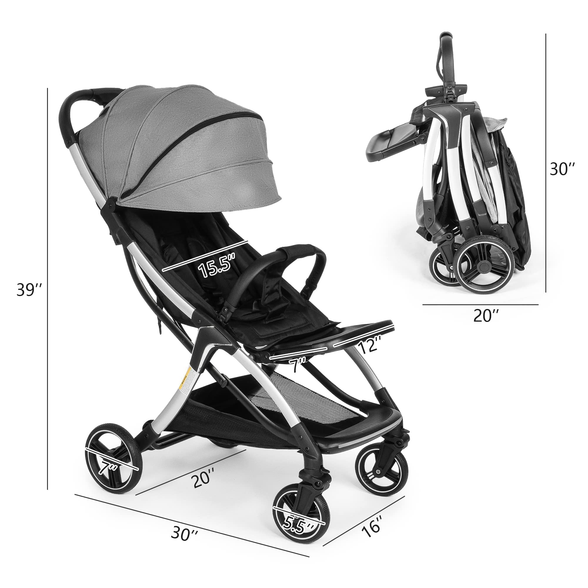 COLOR TREE Lightweight Stroller Foldable Compact Travel Stroller for Airplane with One-Hand Fold Pushchair Adjustable Canopy & Reclining Backrest for Babies Toddlers