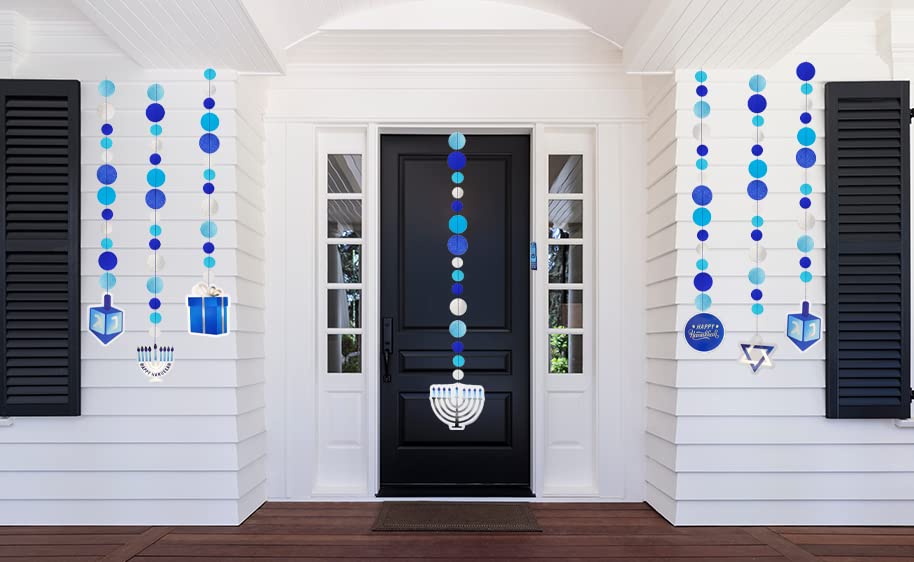 The Dreidel Company Hanukkah Swirl Decorations, Circle Designs, Includes 12 Swirls with Foil Hanukkah Cutouts 24" and Swirls Alone Hang 18" (Single)