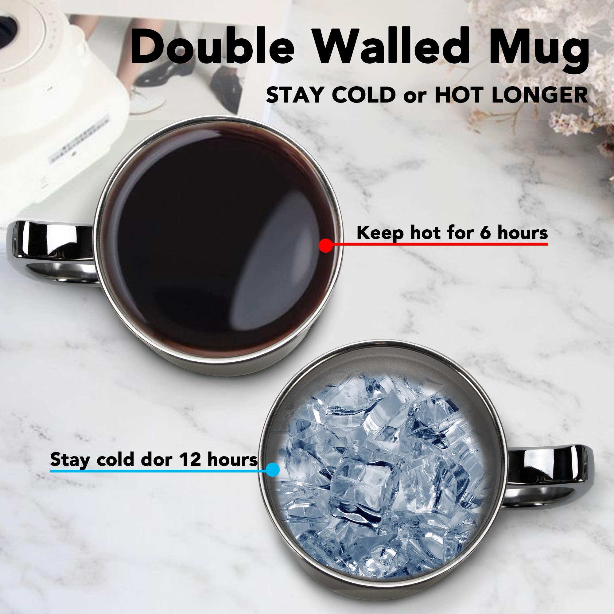 HDMY Stainless Steel Double Walled Mugs 20 oz Metal Coffee & Tea &Wine Cup Mug Insulated Cups with Handles Keep Drinks Cold or Hot Longer(Double)