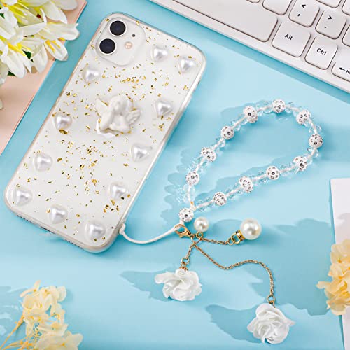 PORTOWN Phone Charm String Phone Chain Strap Cute Keychains Beaded Phone Strap Cell Phone Charms Beaded Lanyard Kawaii Creative Crystal Flower Pendant(White) GBYBY5768