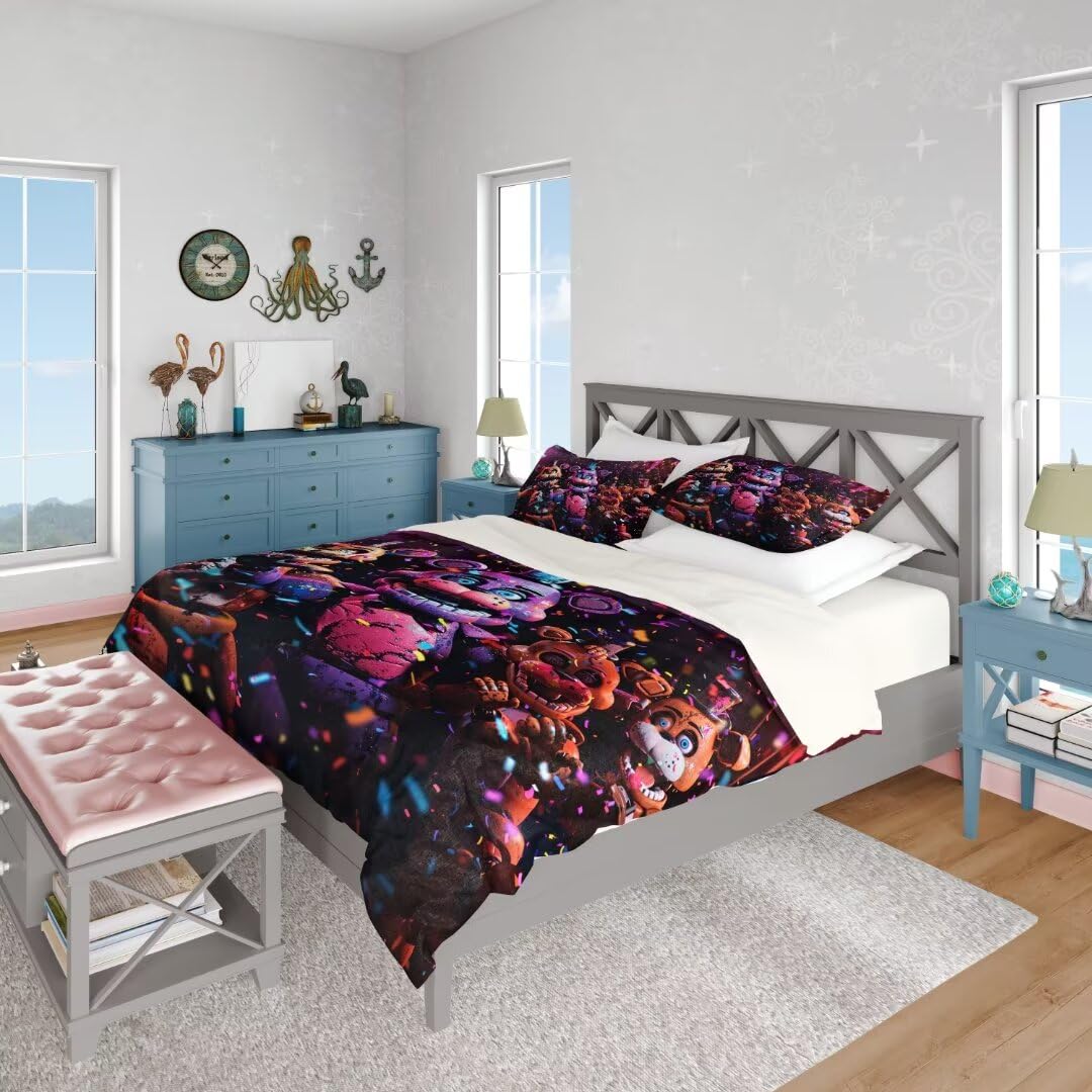 Full Five Nights Favors Bedding Sets Duvet Cover FNAF Soft Microfiber 3 Pieces Bed Set Collection for Girls Boys, No Comforter 05