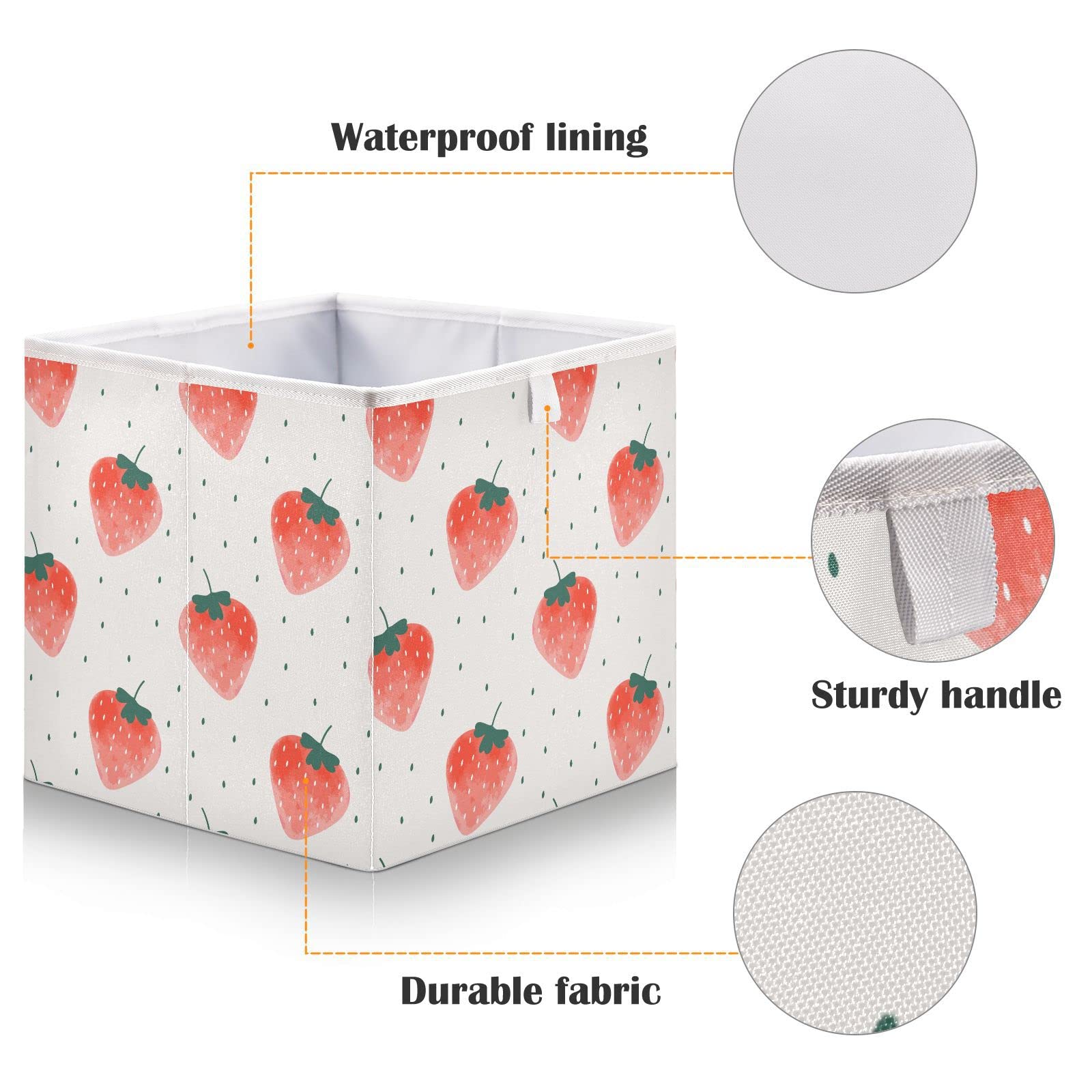 Vnurnrn Kawaii Strawberry Cube Storage Bins, Collapsible Storage Box with Support Board, Foldable Fabric Baskets for Shelf Closet Cabinet 11.02×11.02×11.02 in
