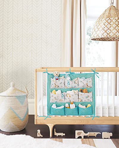 Pazar Kapısı Diaper Caddy- Baby Nursery Crib Organizer- Bedside Organizer-Hanging Pockets Crib Storage Organizer- Kids Room Organizer-9 pocket baby crib side hang organizer caddy (blue)