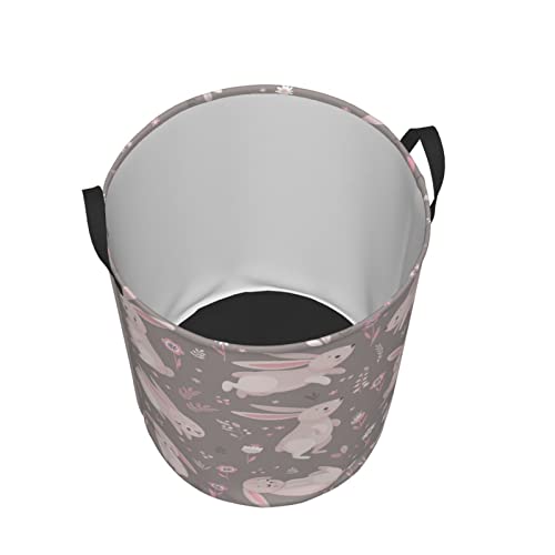 FeHuew Lovely Rabbits Cute Bunny Floral Collapsible Laundry Basket with Handle Waterproof Fabric Hamper Laundry Storage Baskets Organizer Large Bins for Dirty Clothes,toys,Bathroom