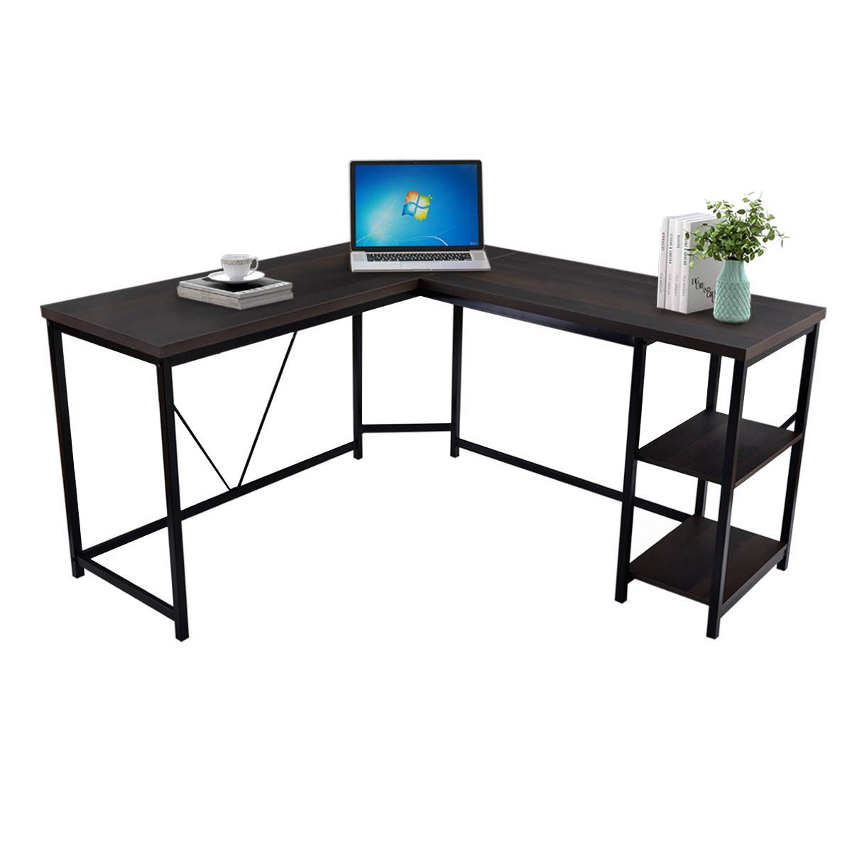 blackwolf Reversible L Shaped Desk with Shelves Computer Desk Gaming Table Workstation for Home Office