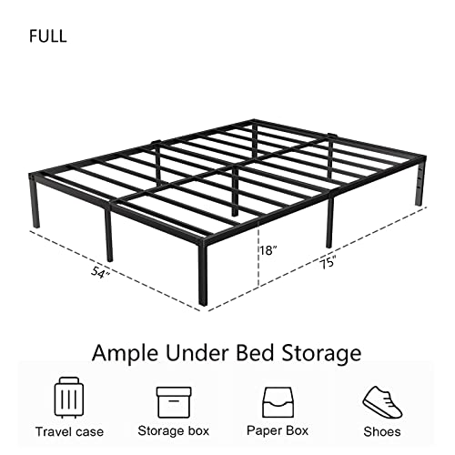 LIJQCI 18 Inch Full Size Bed Frame No Box Spring Needed, Heavy Duty Metal Platform Bed Frame Full 3000 lbs, Easy Assemble and Non-Slip Mattress Foundation, Black