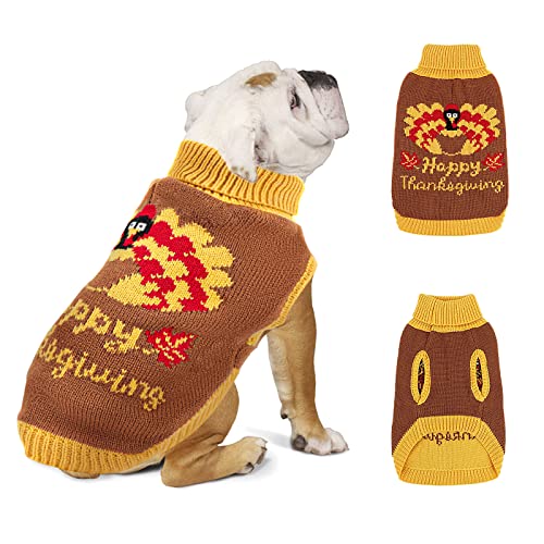 HUMLANJ Thanksgiving Knitted Dog Turtleneck Sweater Dog Sweaters Turkey Warm Pullover Sleeveless with Leash Hole for Puppy Doggy Doggie Yorkshire Chihuahua Pug