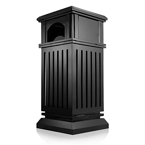 POWLAB Outdoor/Indoor Trash Can Commercial Trash Can Waste Container with Perforated Galvanized Steel Panel for Disposal Commercial Waste Container -Black