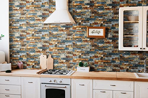 LiKiLiKi Stone Brick Wallpaper Peel and Stick Wallpaper Removable Kitchen Wall Covering Roll Home Use Decoration Self Adhesive Vinyl 17.71''x118''