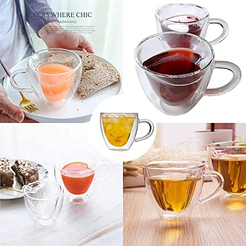 Egsyh Heat Resistant Creative Double Layer Heart Cup Cup Clear Glass With Handle Milk Cup Ttea And Coffee Mugs for Lovers Coffee Afternoon Tea,Unique & Insulated with Handle (240ml/8oz)