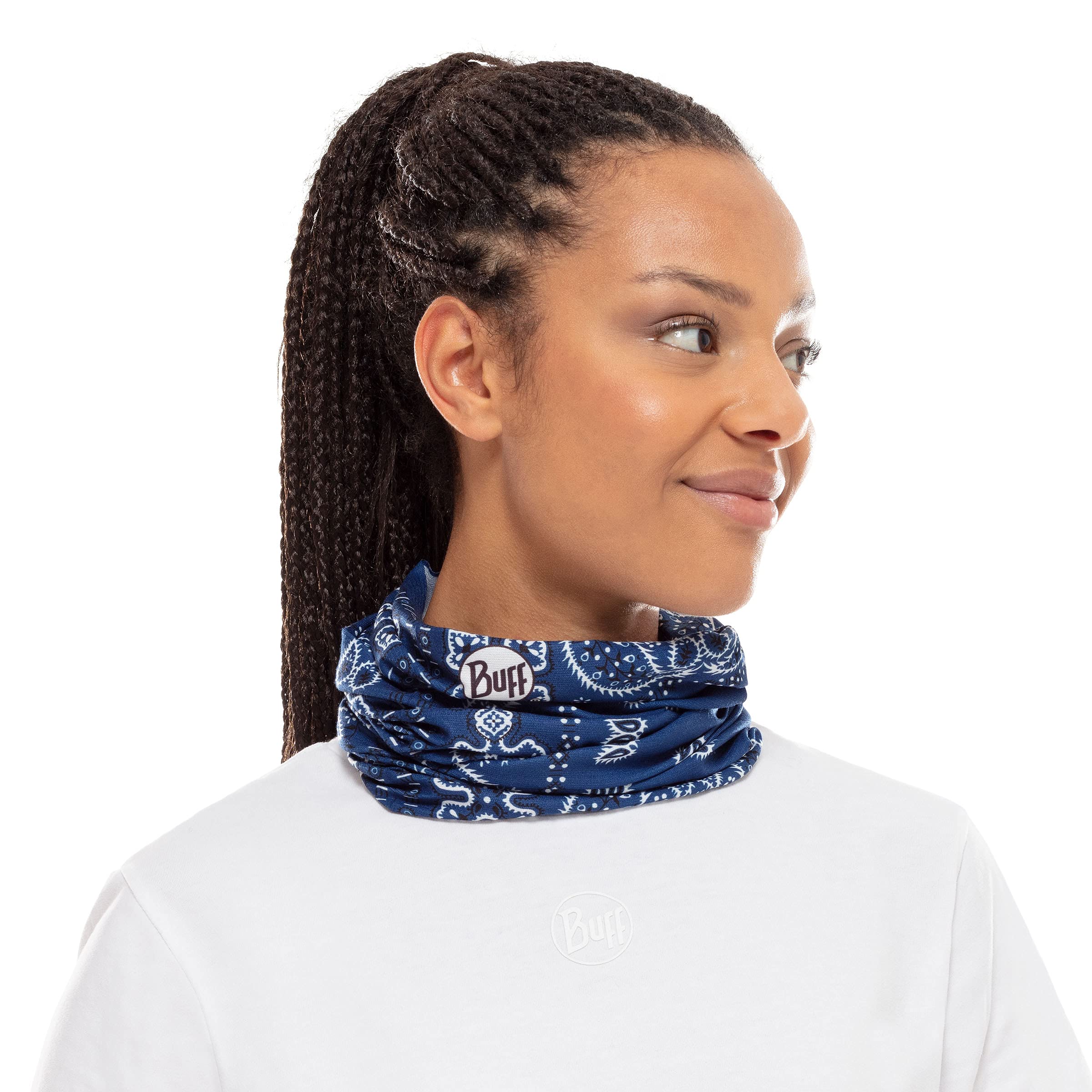 BUFF CoolNet UV XL Neck Gaiter, UPF 50 Sun Protection, Breathable, Cooling Bandana, Versatile, Quick Dry Face Mask, Santana Navy, X-Large