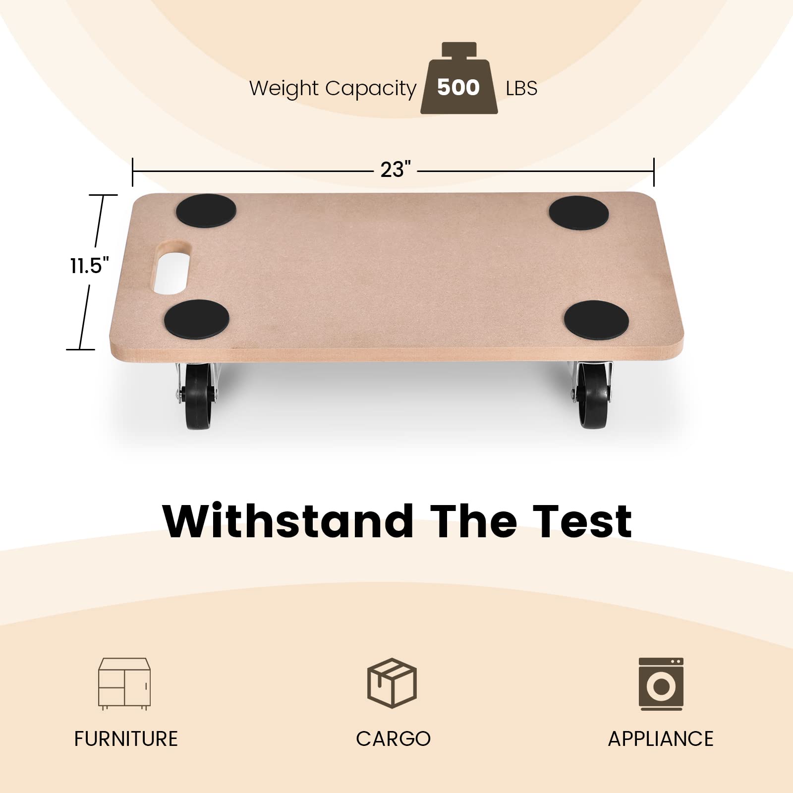 BOSEO Furniture Dolly, Securely Holds 500 Lbs Heavy Duty 4 Wheels Moving Dolly, Furniture Movers with Wheels for Piano Couch Fridge Heavy Items(23" x11.5" Platform)