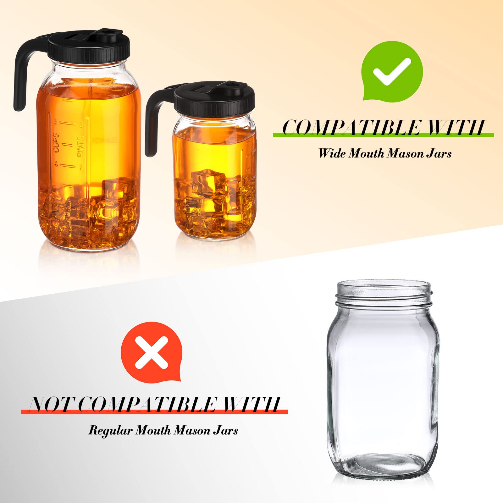 Dandat 5 Pcs Wide Mouth Mason Jar Pour Lids with Handle Reusable Plastic Cap Lid, Leak Proof Airtight Seal, Jar Not Included (Classic Color)