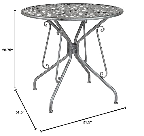 Flash Furniture Agostina Series 31.5" Round Antique Silver Indoor-Outdoor Steel Patio Table