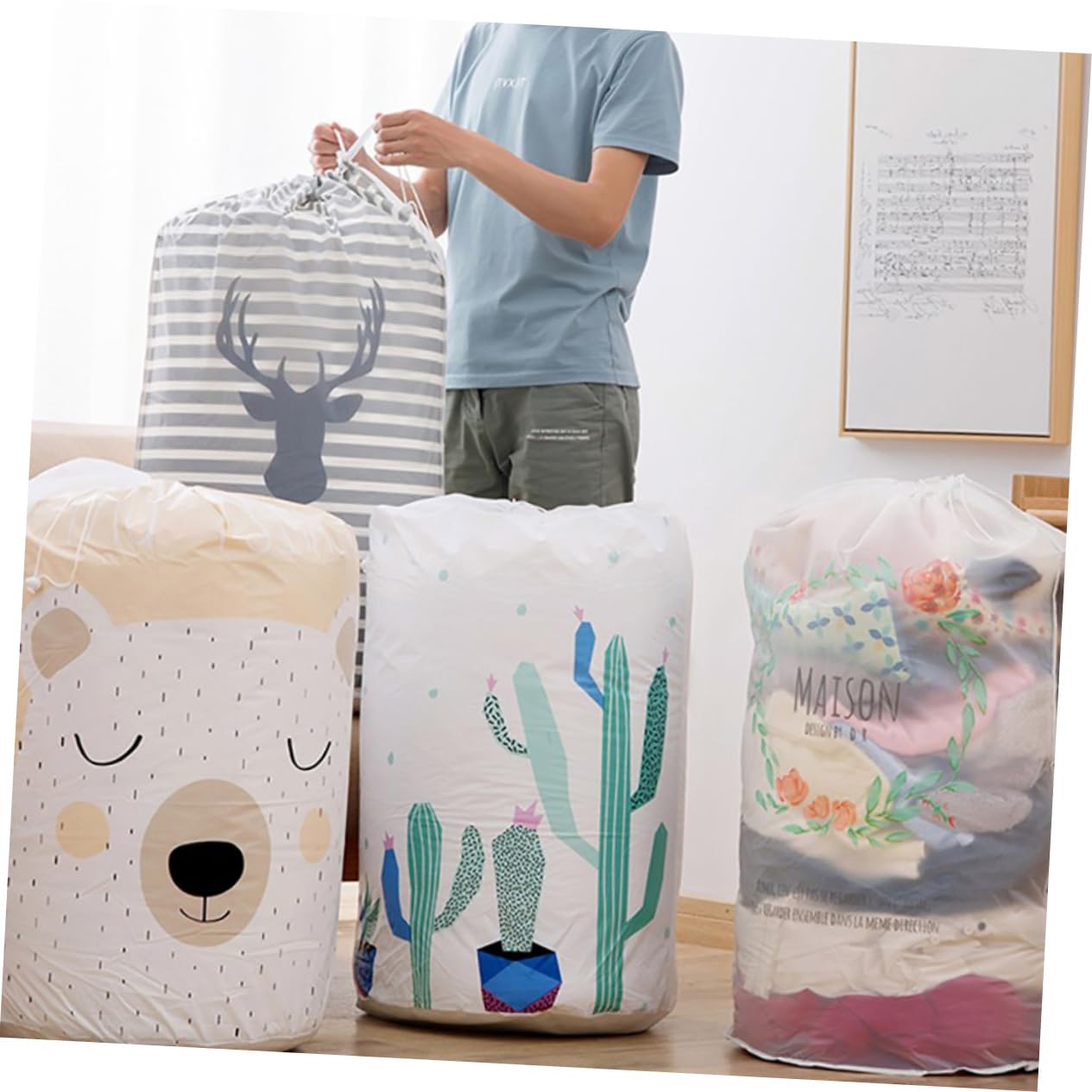 Ciieeo Laundry Organizer Quilt Storage Bag Drawstring Finishing Bag Clothing Laundry Bag