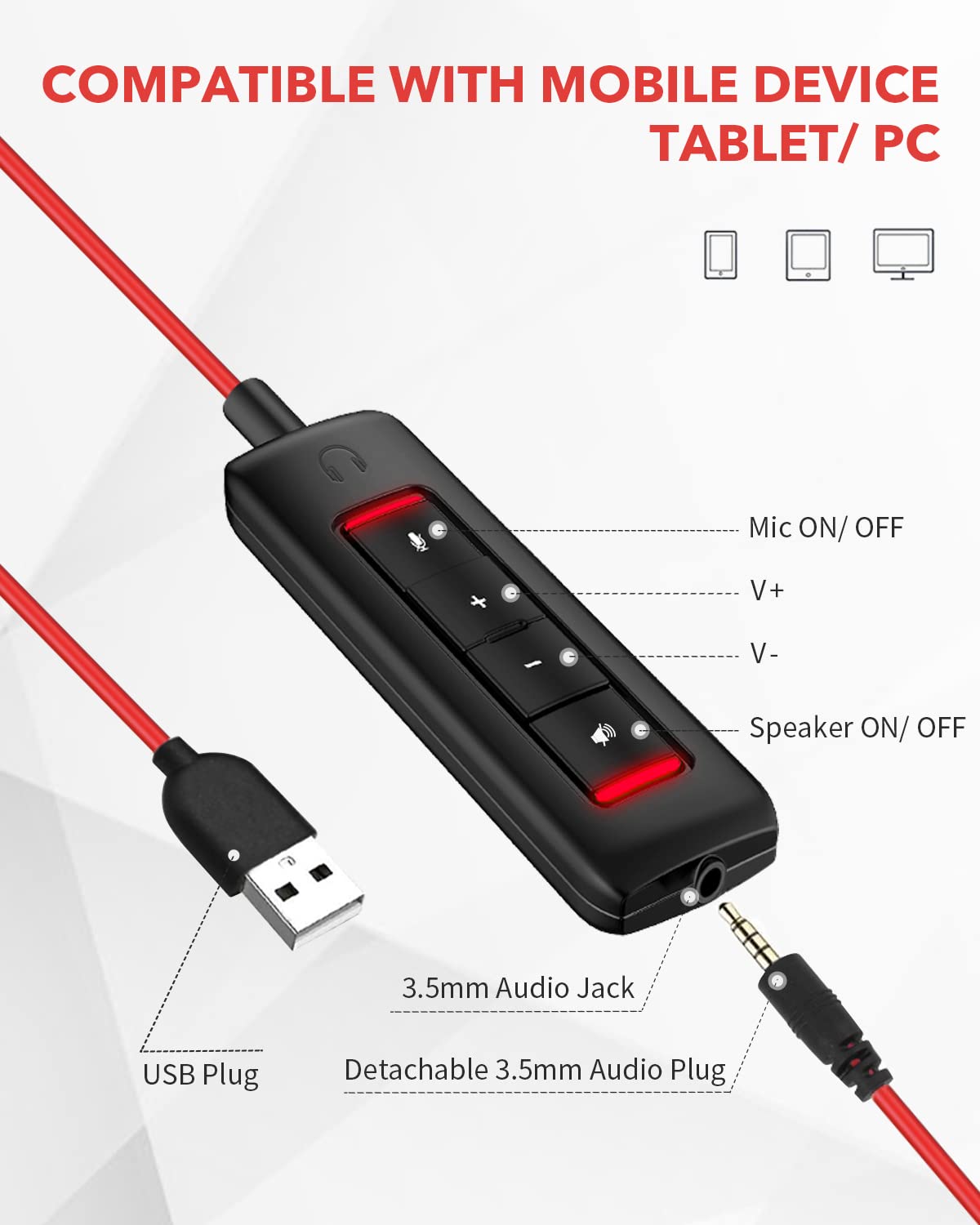 BINNUNE USB Headset with Microphone for Laptop PC Computer Wired Work Headphones with Noise Cancelling Mic for Zoom Office Conference Call Center Dictation