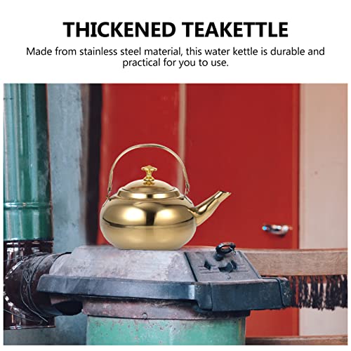 Hemoton Stainless Steel Tea Kettle Stovetop Teapot Hot Water Boiling Kettle with Handle Gas Cooker Metal Kettle Coffee Pot Golden
