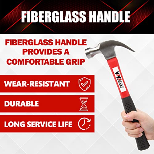 YIYITOOLS Claw Hammer With fiberglass Handle β 16-oz, Red and Black (YY-1-003)
