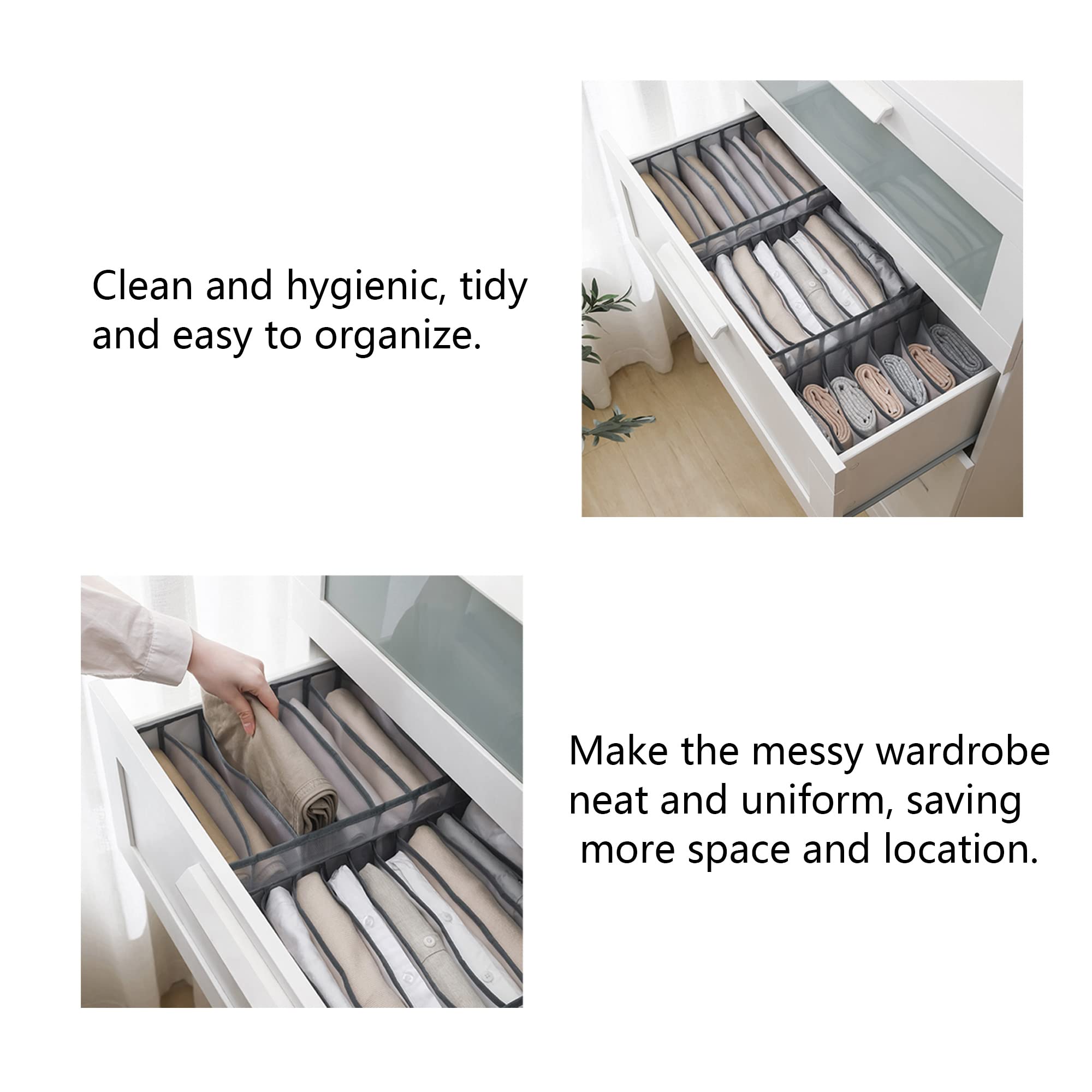 Kyweel 3PCS Washable Wardrobe Clothes Organizer,Foldable Visible Closet Organizer Clothes Drawer Mesh Separation Box For Jeans, T-shirts, Leggings, Underwear, Children's Clothing,Socks(7 Grids)