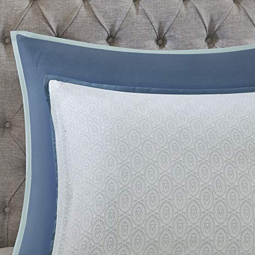 Madison Park Season Set, Matching Bed Skirt, Decorative-Pillows, Queen(90"x90"), Isla, Floral Medallion Blue 8 Piece