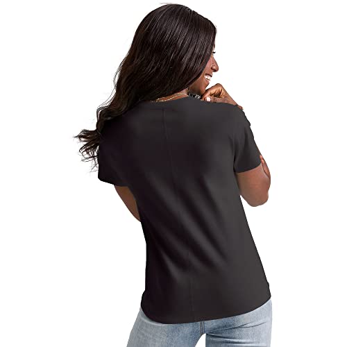 Hanes Originals Cotton T-Shirt, Classic Crewneck Women's Tee, Curved Back Hem, Black, X Large