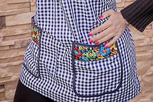 cuitáxi Traditional Mexican apron for women with pockets beautiful flower embroidery One size - Mandiles para mujer mexicanos mandil