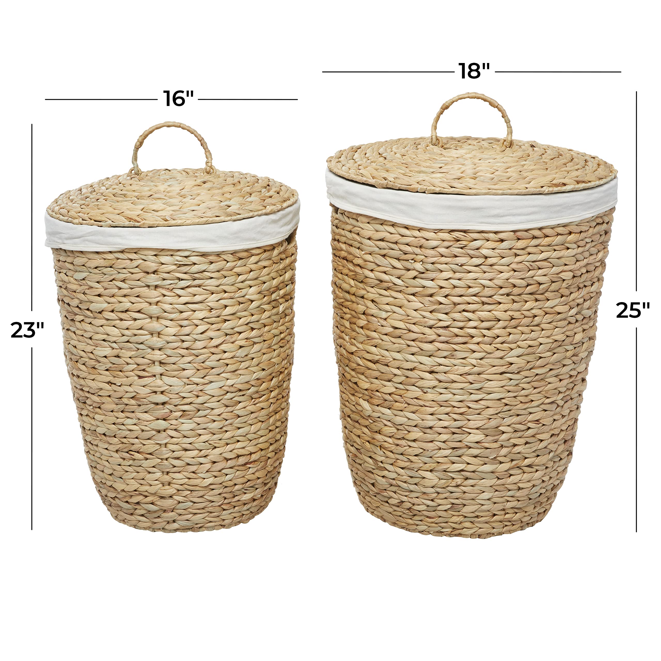 CosmoLiving by Cosmopolitan Seagrass Handmade Storage Basket with Liner and Matching Tops, Set of 2 23", 25"H, Light Brown