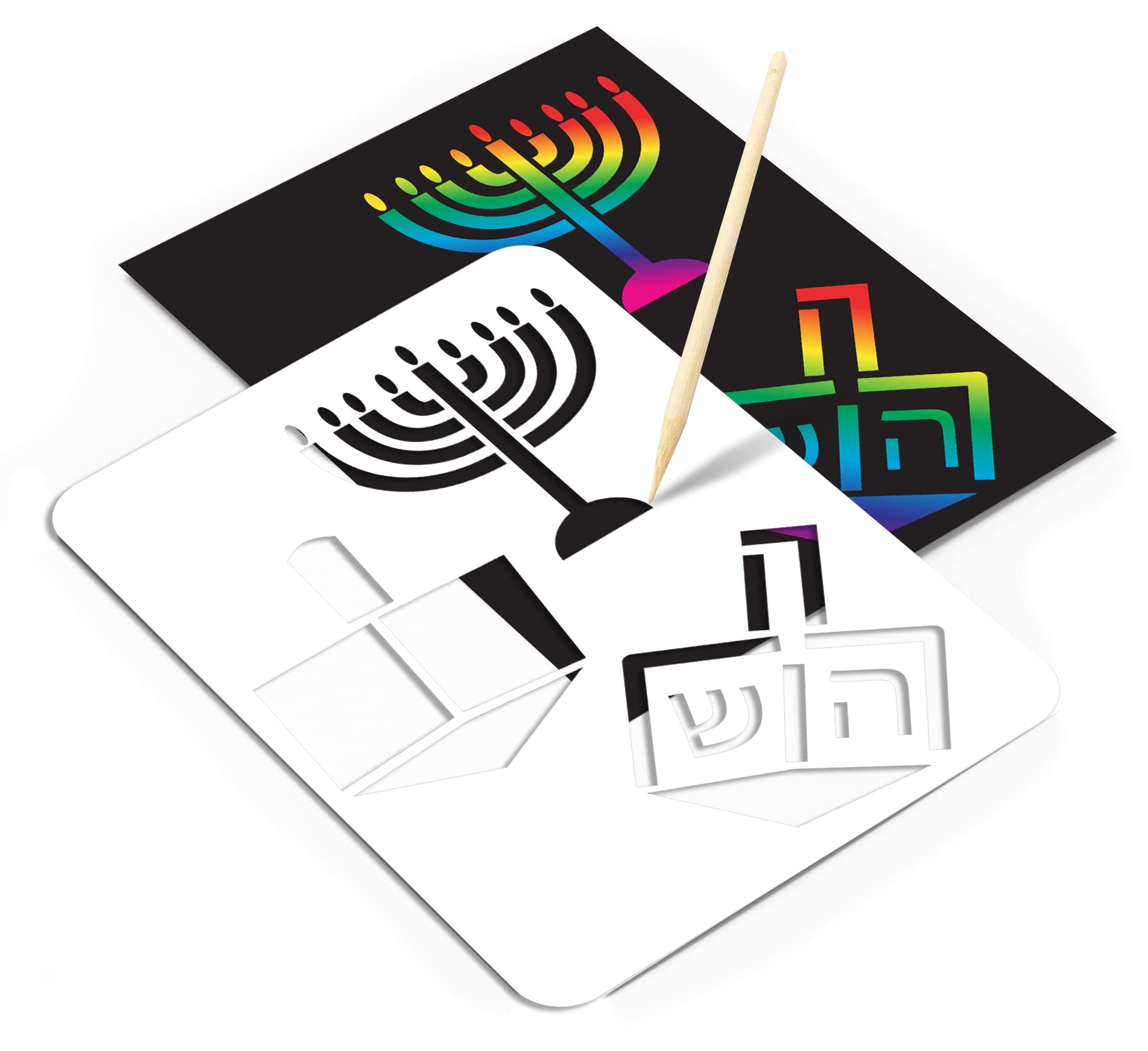 Izzy 'n' Dizzy Hanukkah Scratch Stencil Art Kit - 8" x 6" - Includes Sctatch Stick - Chanukah Arts and Crafts - Gifts and Games