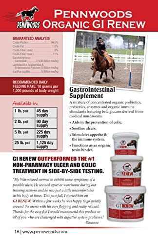 Pennwoods GI Renew, Probiotics for Equine, Immune and Appetite Stimulation, Prebiotics, Digestive Enzymes | Horse Supplement Providing Ulcer Relief and Organic Toxin Binder, 5 LB Pouch