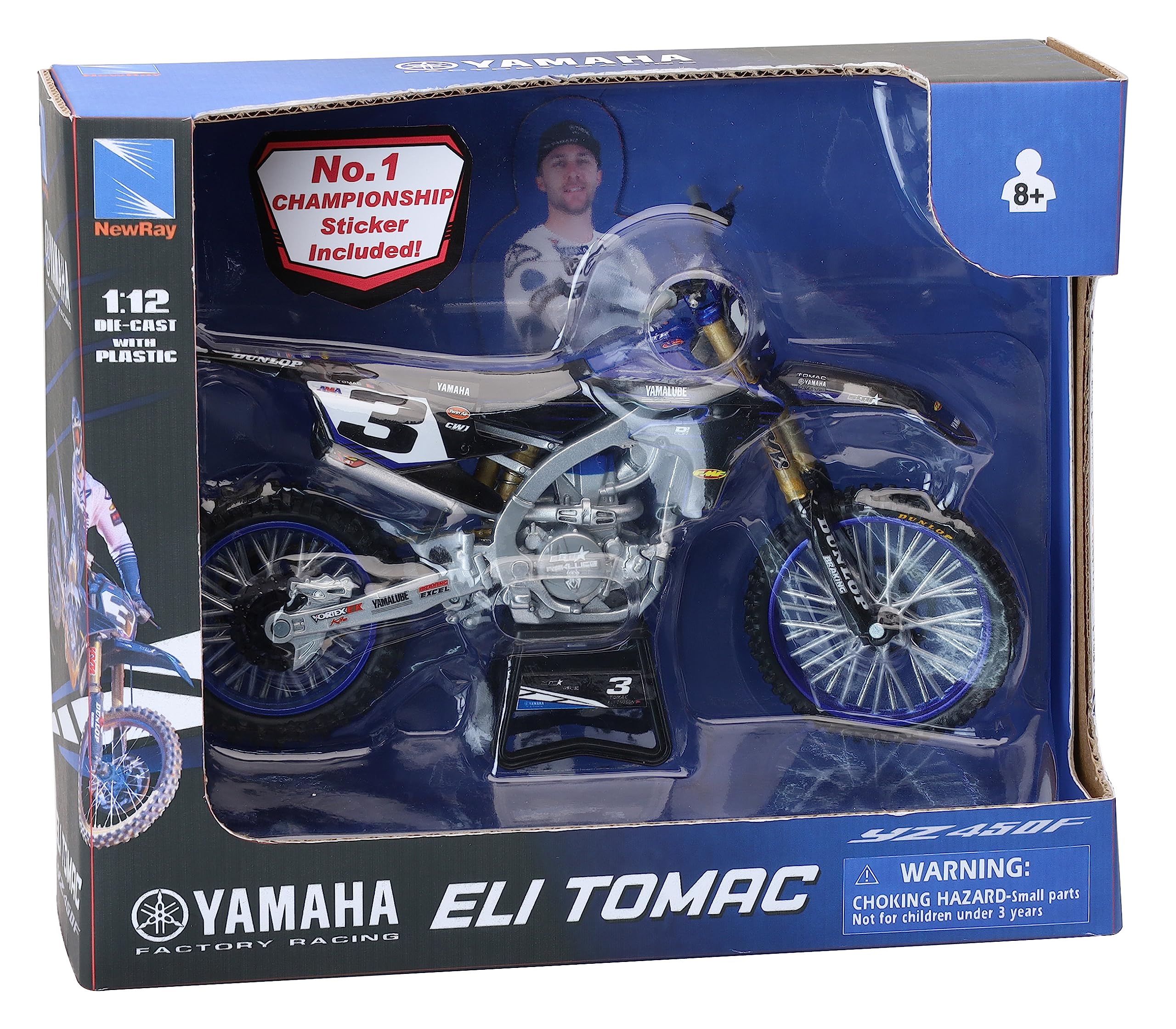 New Ray Yamaha YZ450F Championship Edition Motorcycle #3 Eli Tomac Yamaha Factory Racing 1/12 Diecast Model