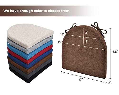 COSNUOSA Kitchen Chair Cushions D-Shaped Dining Chair Cushions with Ties Non Slip Kitchen Dining Chair Pads and Seat Cushion Set 17 x 16 Inches Brown 4 Pcs