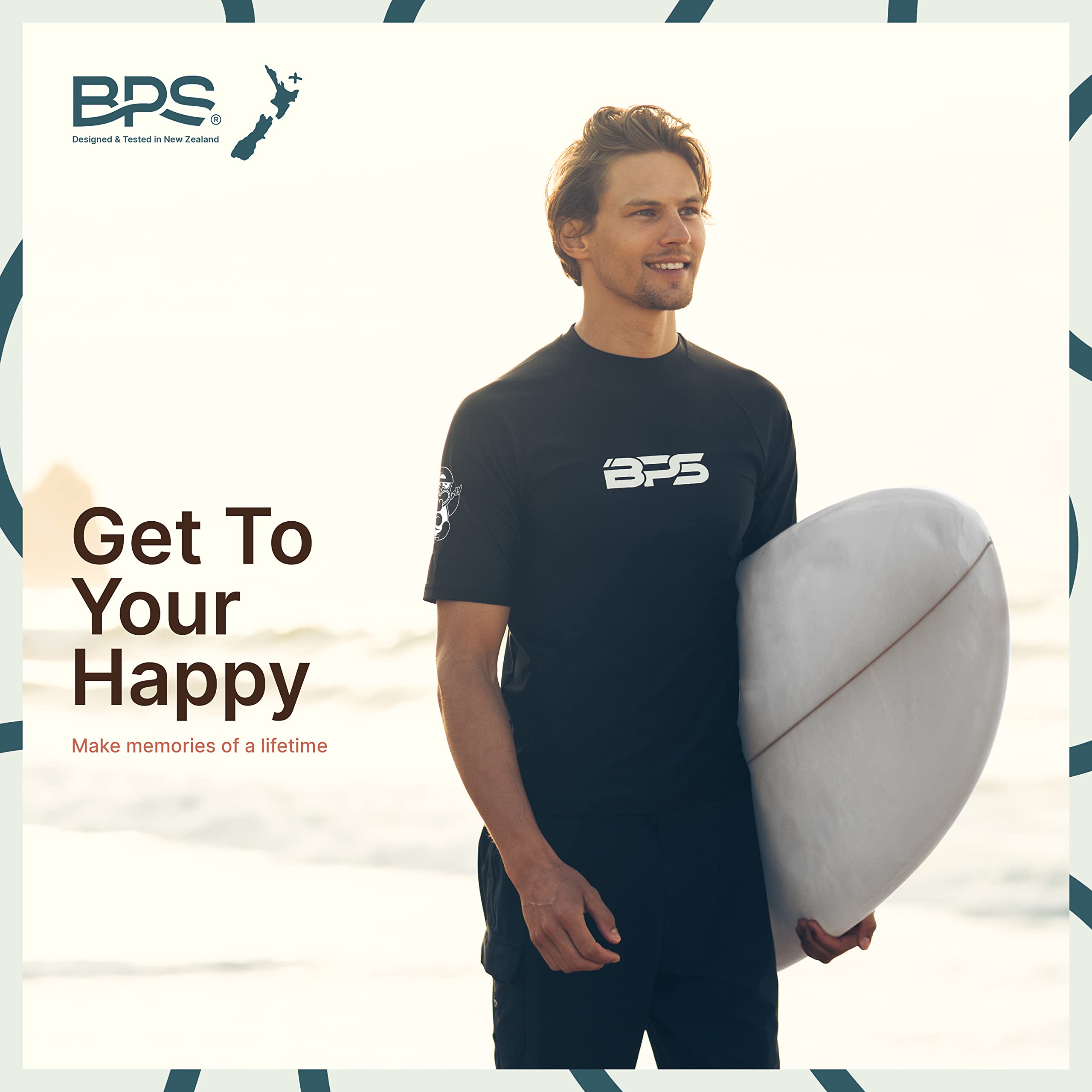BPS Men's Short Sleeve Swim Shirt/Rash Guard with Sun Protection (Black, XL)
