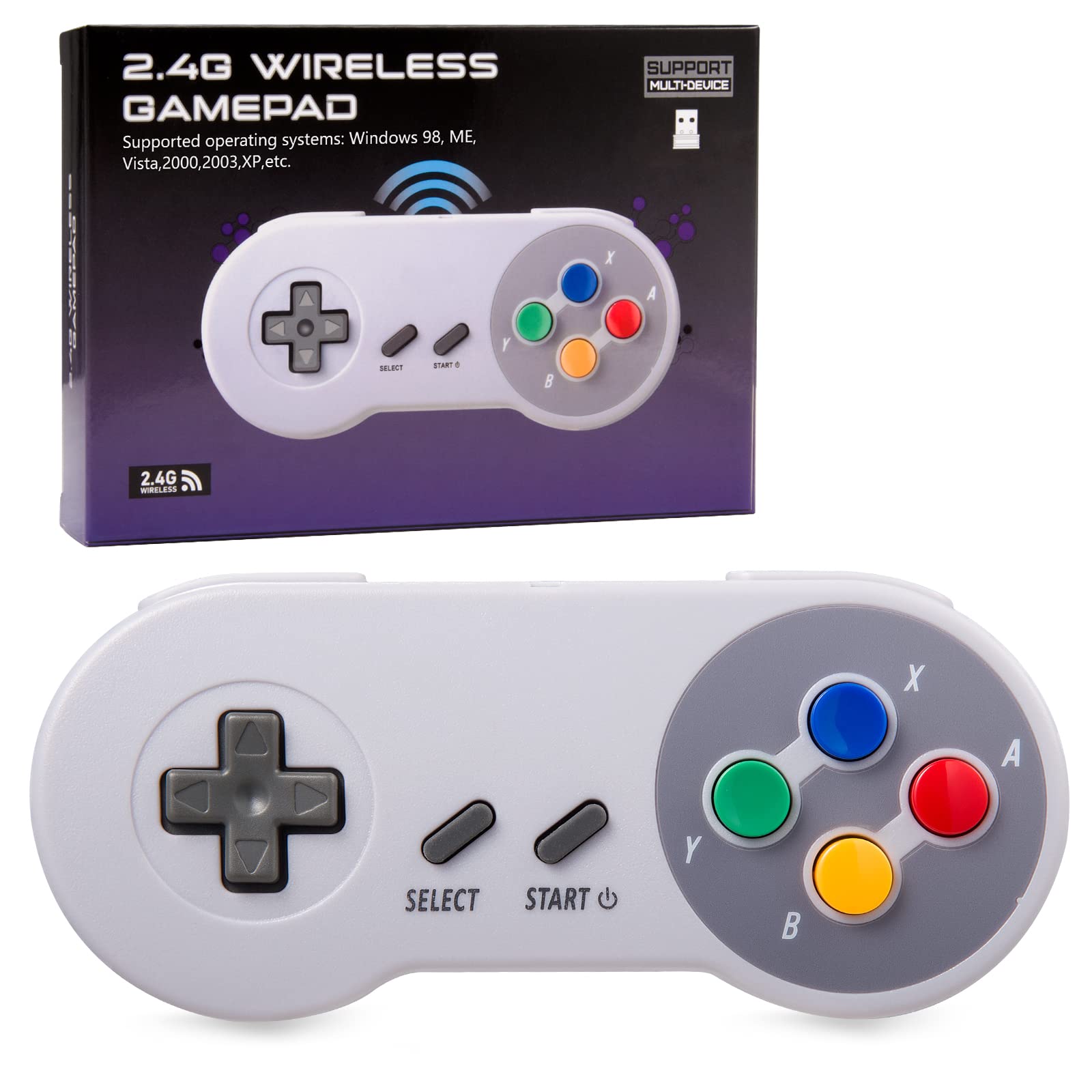 miadore Wireless SNES USB Controller Classic Gamepad Joystick with USB Receiver/Rechargeable Cable for PC Windows Mac and Raspberry Pi Retropie Emulator (colour key)