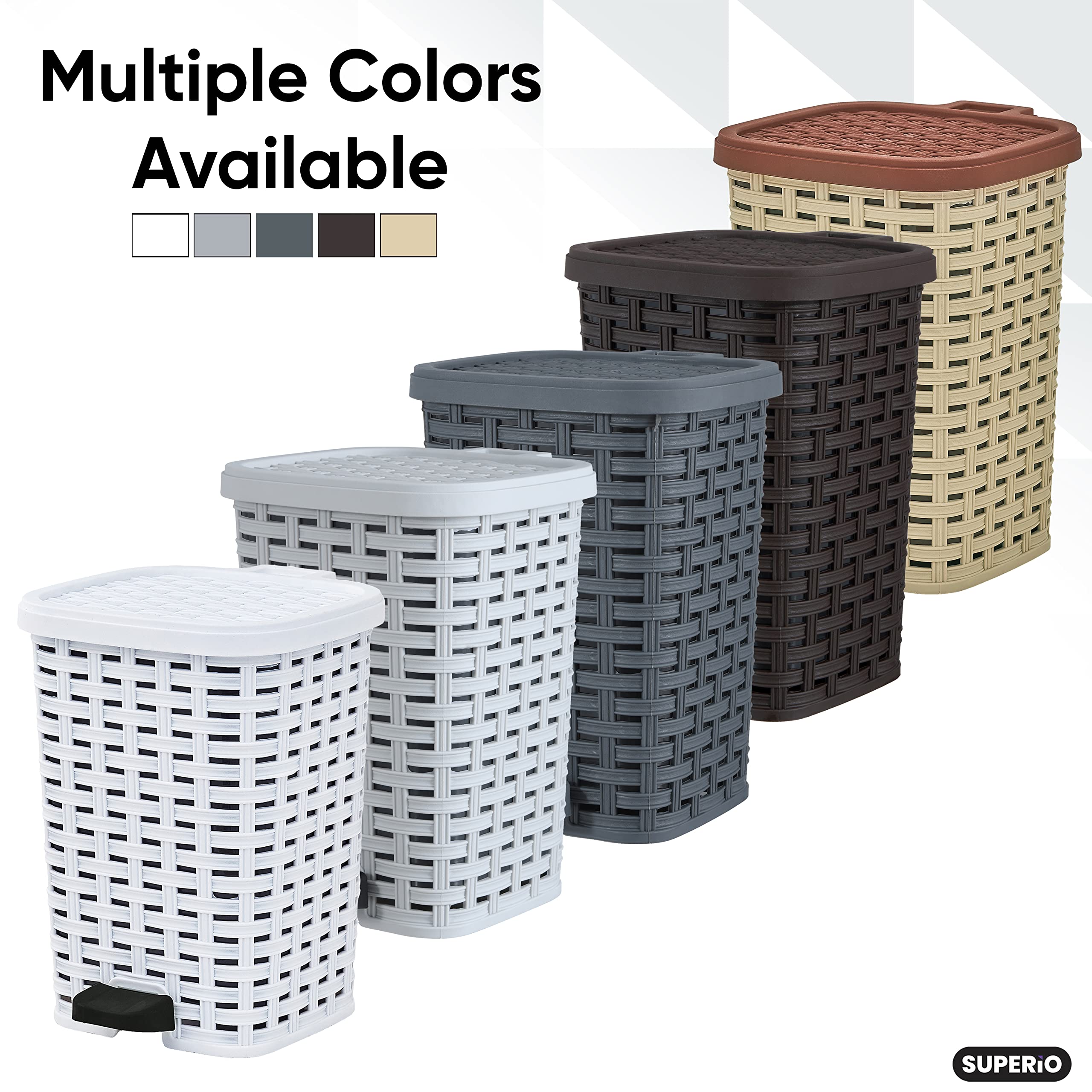Superio Small Wicker Step On Trash Can with Foot Pedal – Outdoor and Indoor Brown 6 qt Trash Can, Waste Basket for Bathroom, Kitchen, Office, Patio, or Backyard