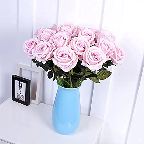 Louiesya Artificial Flowers Bouquet Silk Roses 6 Pcs Fake Flowers Real Touch Bridal Wedding Bouquet for Home Garden Party Floral Decor(Light Pink)