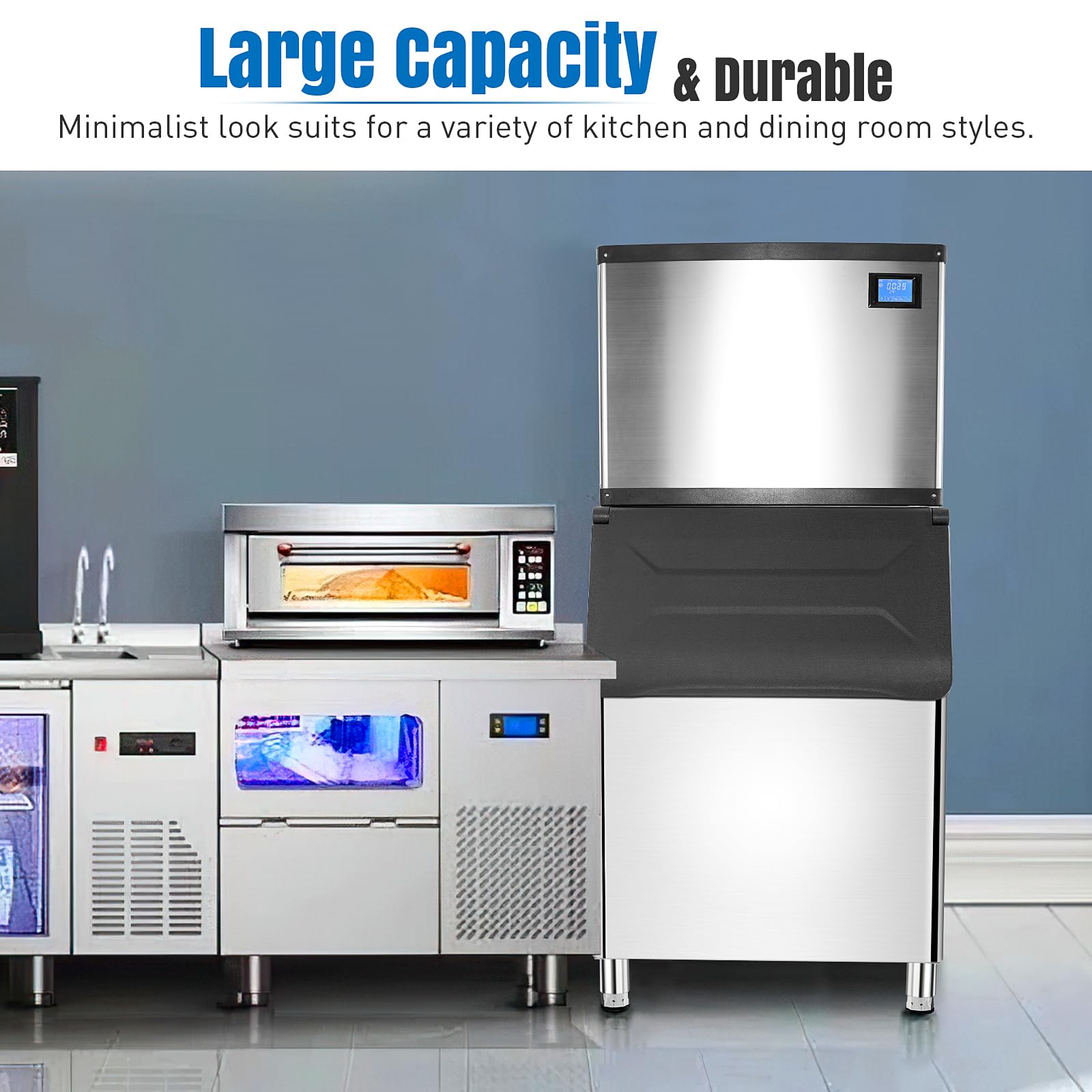 Commercial Ice Maker Machine 350LBS/24H, 310LBS Large Storage Bin, 14x13 Ice Cube, Stainless Steel, for Restaurant/Bar/Businessā¦