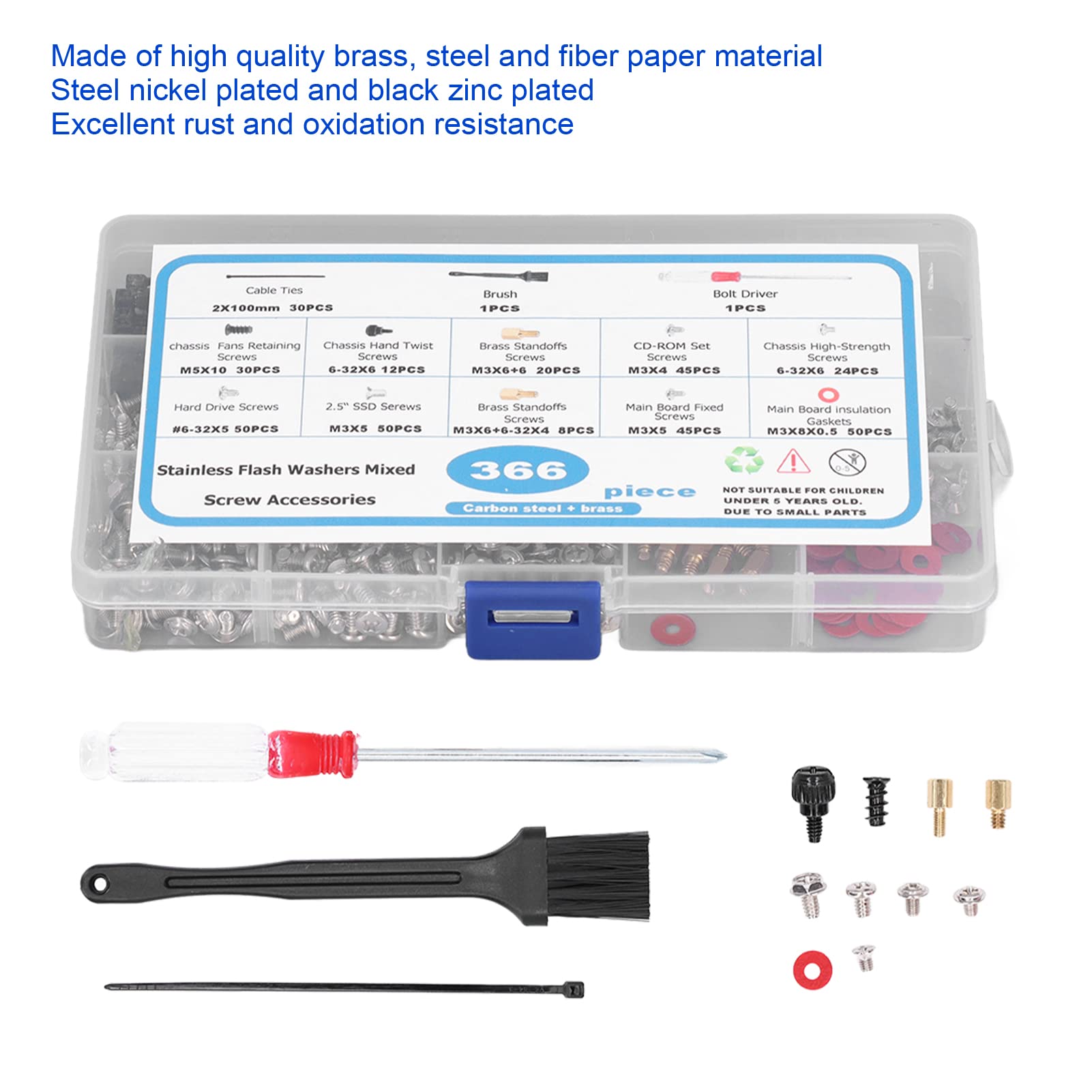 Computer Screw Parts, Long time antirust Computer Screw kit Made of Brass Steel Fiber Paper for Installation