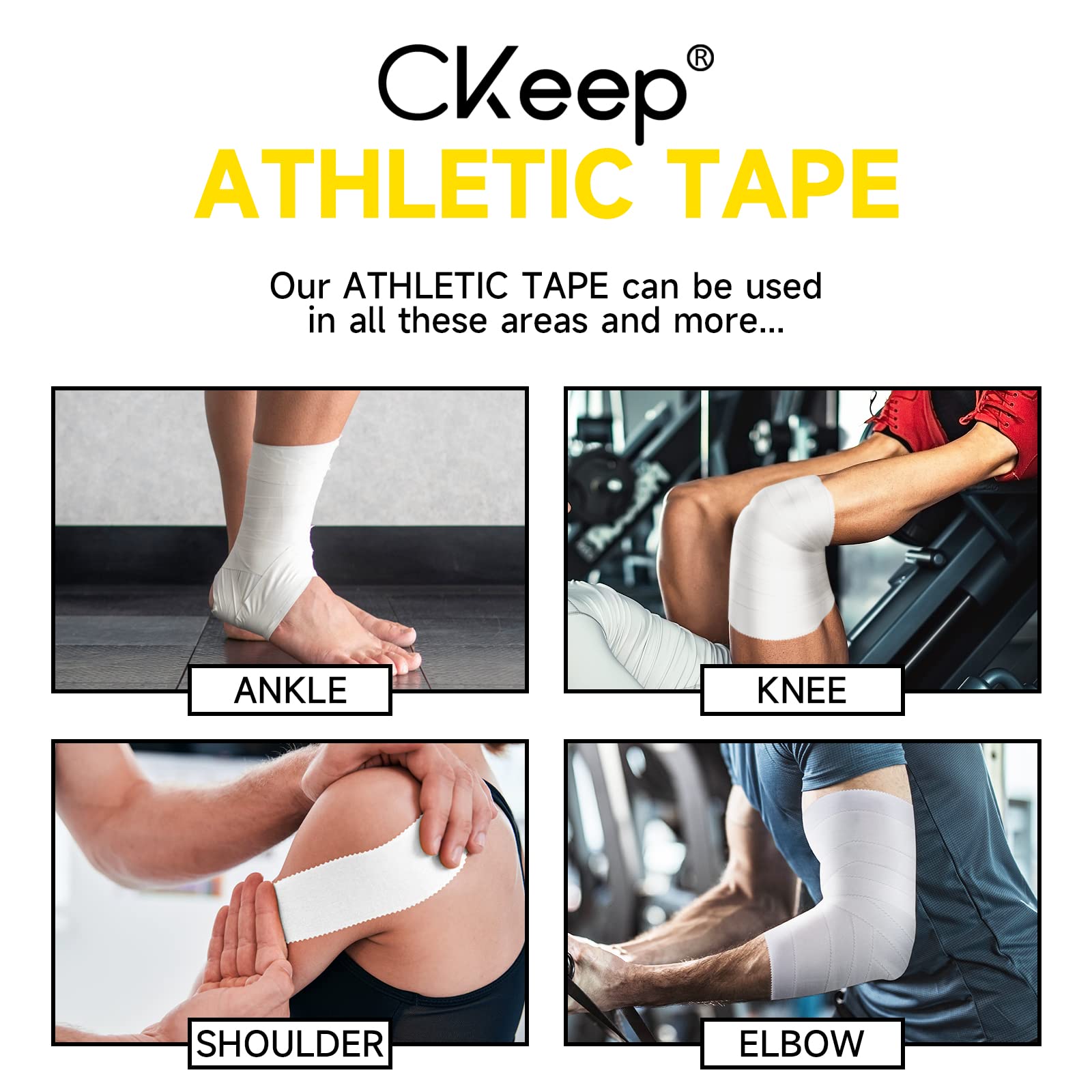 CKeep Athletic Tape, 45ft Per Roll, Easy to Tear and No Residue, Sport Tape for Strains and Sprains, Hypoallergenic and Breathable (2 White)